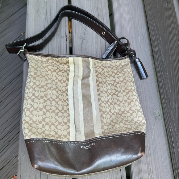Coach | Bags | Coach Legacy Stripe Signature Duffel Shoulder Bag | Poshmark